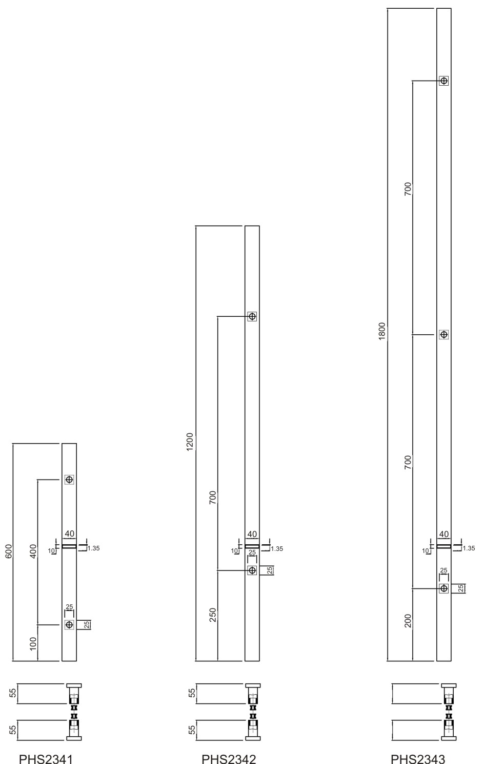 40X10 T shape Pull handle - EuroArt